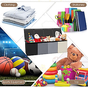 Patelai Extra Large Toy Box Chest 3/4 Dividers Collapsible Sturdy Storage Bins with Lid and Handles Storage Organizer for Living Room Playroom Bedroom Nursery(Black, White, Gray,49.2 x 13 x 15.7'')