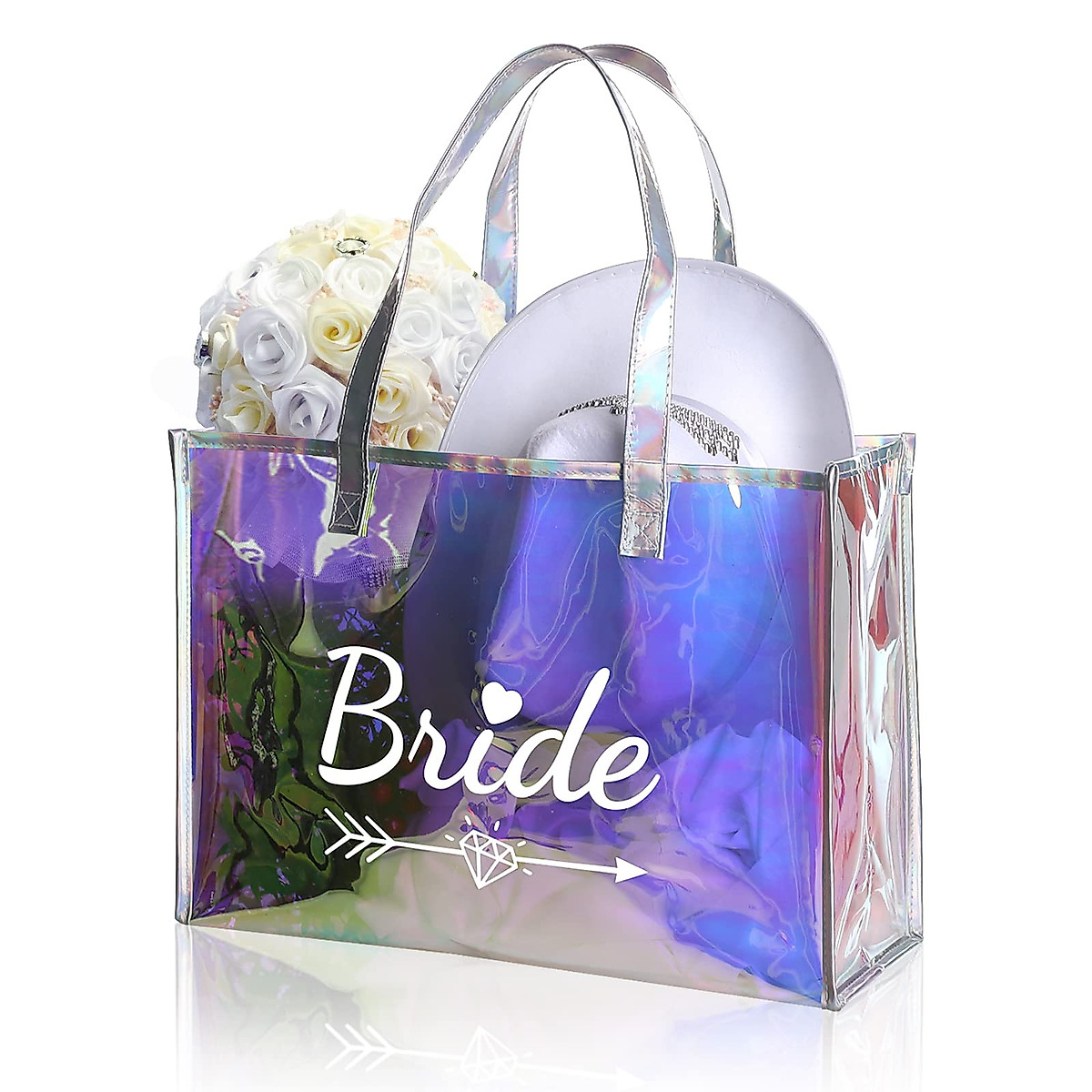 MGupzao Bachelorette Party Bride Tote Bag Wedding Gifts Bridesmaid Neon Holographic Bride Beach Bag Cool Bridal Shower Gift for Bride to Be Large