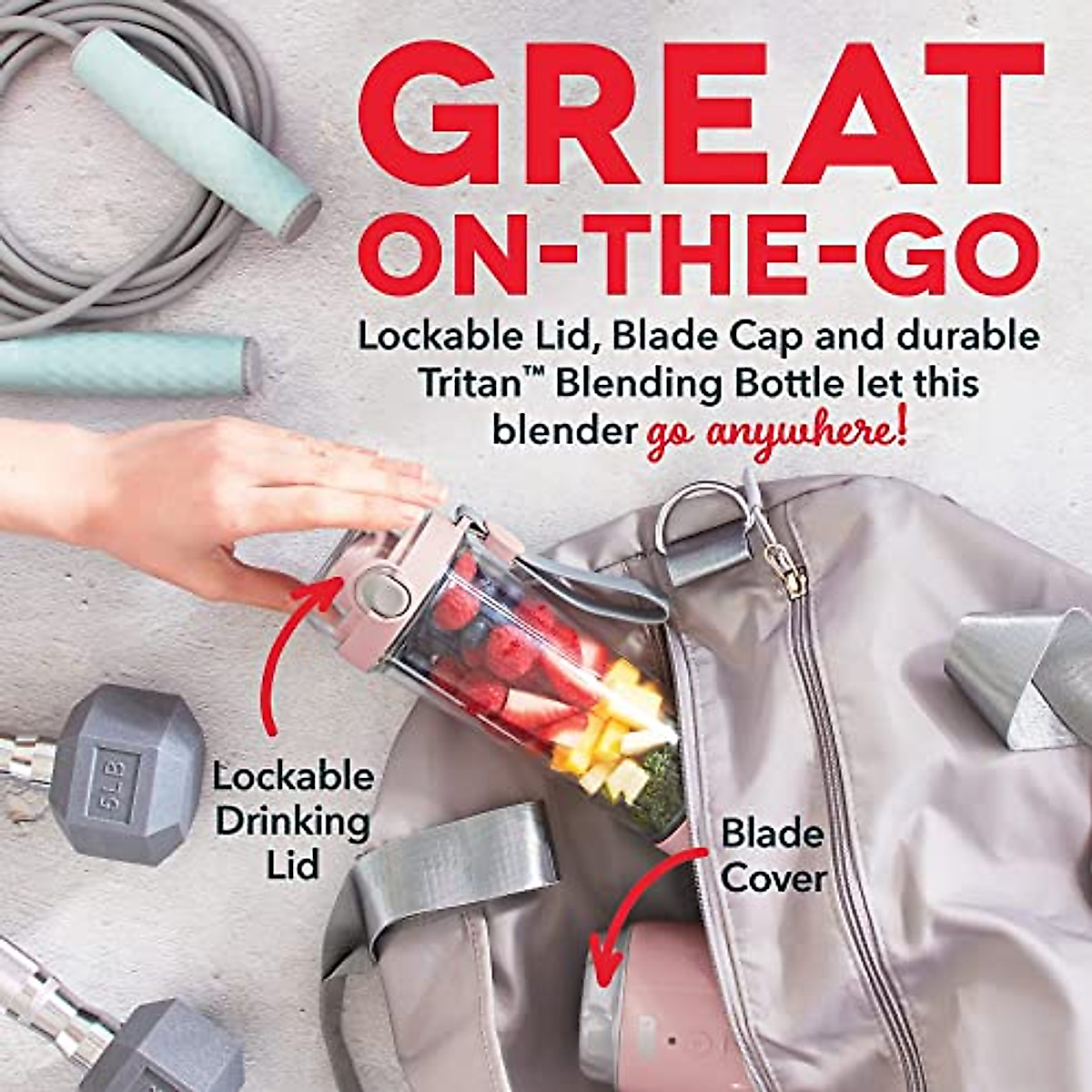 Dash 16 oz Personal USB Bottle Blender with Travel Lid and Charging Cord, Single-Serve Smoothie and Juice Maker, Rose