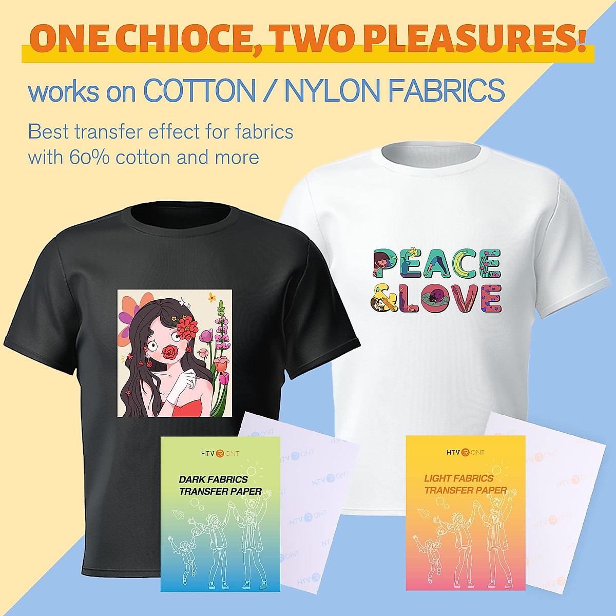 HTVRONT Heat Transfer Paper for T Shirts - 20 Pack Mixed Light & Dark Iron on Transfer Paper,8.5" x 11" Printable Heat Transfer Vinyl for Inkjet Printer, Durable & Easy to Use