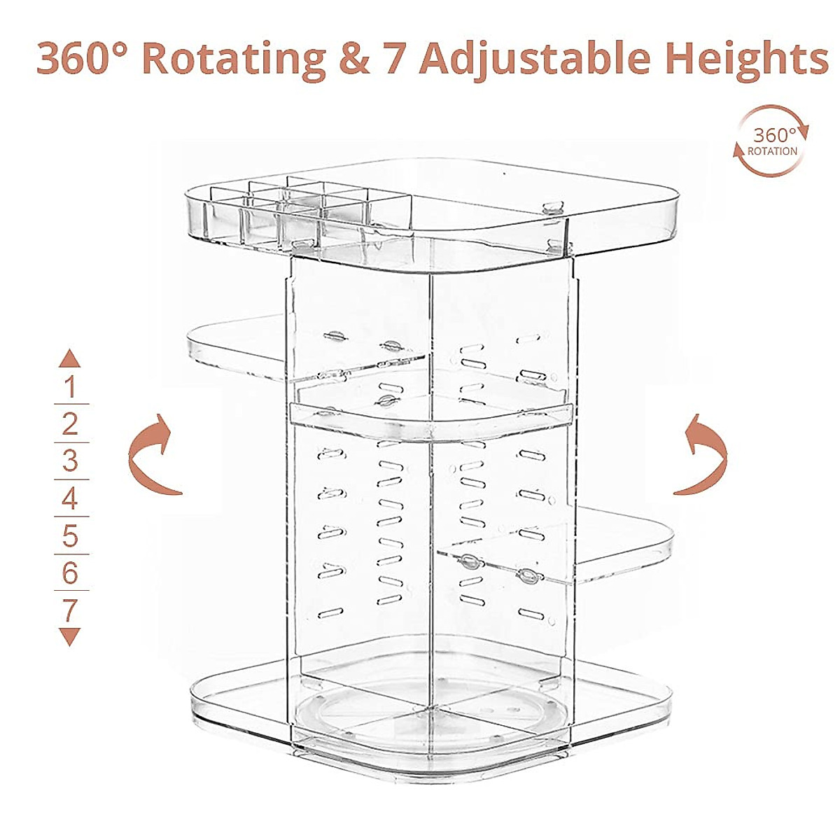 DreamGenius 360 Rotating Makeup Organizer, DIY Adjustable Makeup Carousel Spinning Holder Storage Rack, Large Capacity Make up Caddy Shelf Cosmetics Organizer Box, Best for Countertop, Square