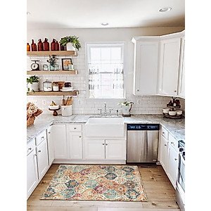 Lahome Moroccan Trellis Area Rug, 2x3 Entry Rug Non-Slip Washable Indoor Door Mat, Small Oriental Accent Throw Rug for Bedroom Kitchen Entryway Bathroom (Cream, 2x3ft)