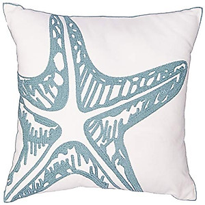 North End Decor Coastal Blue Starfish Chain Stitch Pillow 18" x 18" (Stuffed Insert Included)