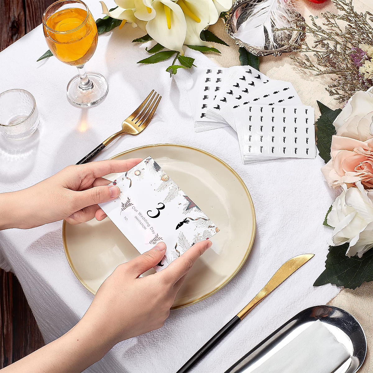 OLYCRAFT 2400pcs 4 Styles Black Meal Stickers 0.4 inch Food Choice Sticker Place Card Stickers Carrot/Chicken/Cow/Fish Wedding Meal Indicator Stickers Meal Stickers for Place Cards Party Supplies
