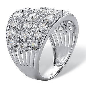 PalmBeach Sterling Silver Round Cubic Zirconia Simulated Multi Row Openwork Dome Ring Sizes 6-10 Size 8
