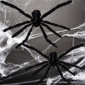 yosager 2 Pack Halloween Giant Spider Decorations, 6ft & 5ft Huge Foldable Hairy Scary Halloween Spider Prop, Black Spooky Spider for Indoor House Outdoor Yard Decorations