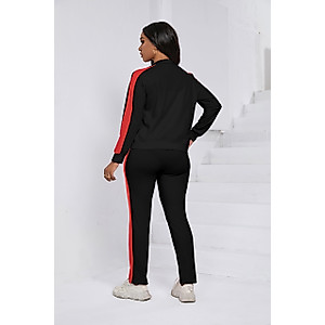 PINSV Womens Tracksuit Two Piece Outfits Long Sleeve Zip Up Jacket Jogger Casual Sweatsuit Matching Sets Track Suits Black Red XL