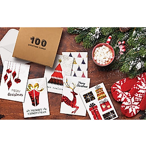 Christmas Holiday Greeting Cards with Gold and Metallic Foil, 100 Pack, 4 x 6 inch, 11 Assorted Designs with 3-D Prism Effect, Blank Inside,by Better Office Products,with Envelopes,100 Christmas Cards
