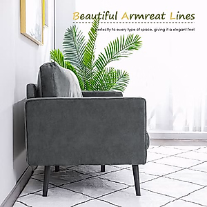 Vonanda Velvet Sofa Couch, Mid Century Modern Craftsmanship 73 inch 3-Seater Sofa with High-Density Sponge Comfy Soft Cushions and 2 Bolster Pillows for Compact Living Room, Grey