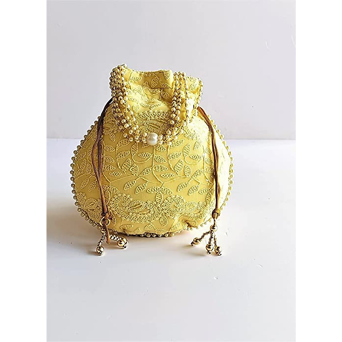 Ethnic Indian Potli Bag For Woman Chikankari Work Embroidered Potli Bag Handbag Elegant Organizer Clutch With Handle Wedding & Evening Party Purse BY PANACHE MERCHANT (Pack Of 5)