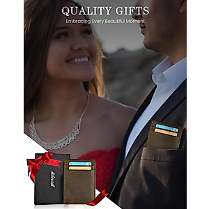 kinzd Slim Wallet with Money Clip RFID Blocking Minimalist Bifold Wallet for Men Genuine Leather Front Pocket Card Holder (AS137 - Crazy Horse Leather Dark Brown)