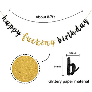 Gold and Black Happy F**king Birthday Banner - Glitter Happy Birthday Bunting, Funny Birthday Sign for Adult Birthday Party Decorations