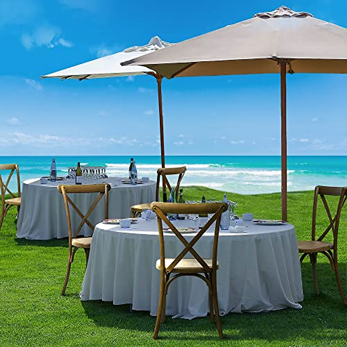 Fohfurniture Set of 4 Imitation Textured Wood Resin Crossback Stacking Event Cafe Patio Restaurant Chairs for Outdoor/Indoor Use, with Metal Rod-Reinforced Legs