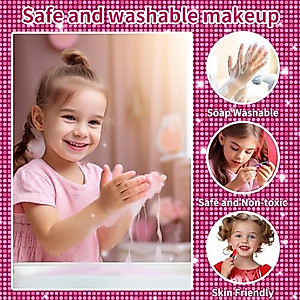 Kids Makeup Kit for Girl, 52 Pcs Pretend Makeup for Toddlers Kids, Washable Non Toxic Make Up for Girls, Pretend Play Toy Makeup Set Birthday for Little Girls Age 3 4 5 6 7 8 Years Old