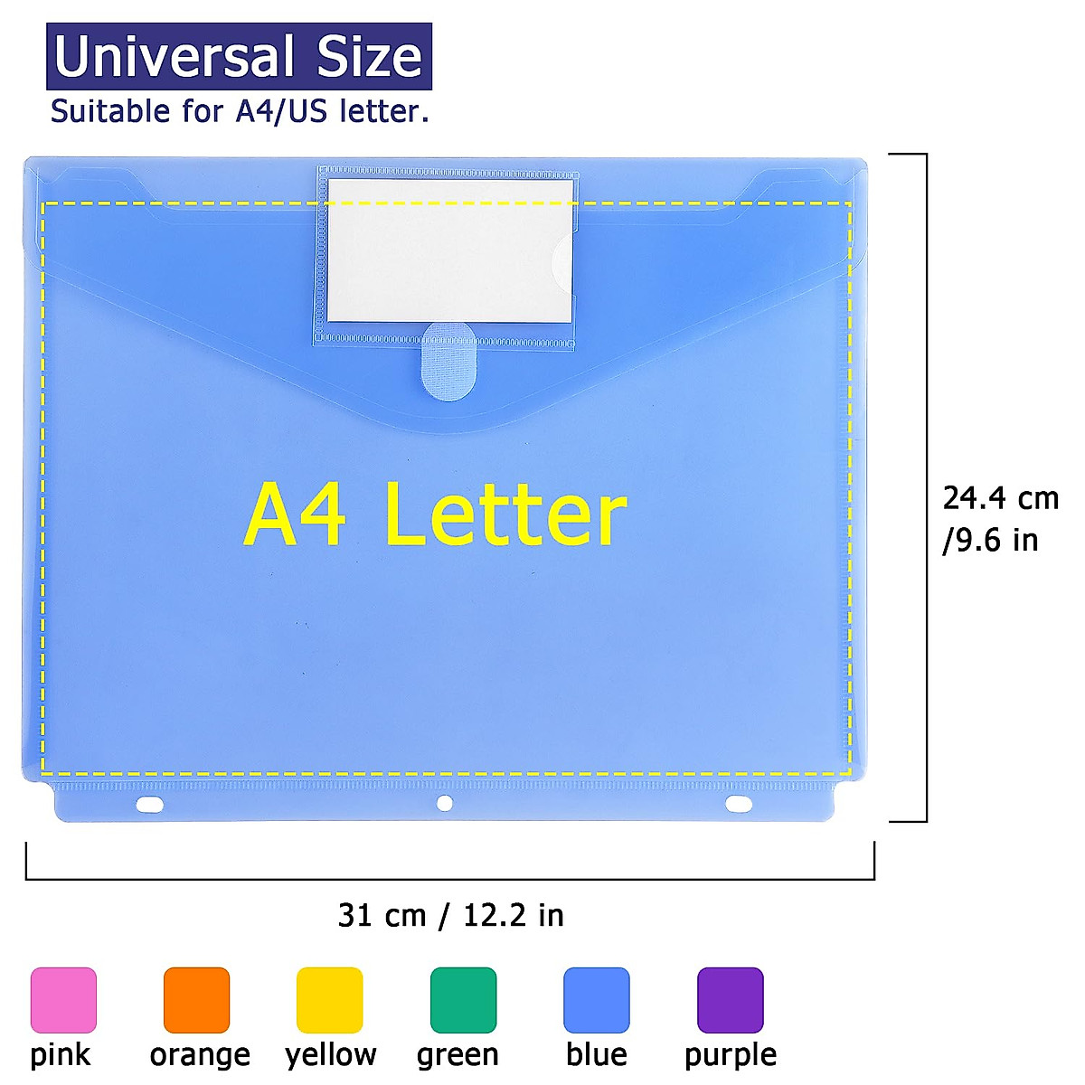 Tamaki 6 Pack 3 Ring Binder Pocket Clear Pouch, Letter Size, Snap Button Binder Folders Organizer with Label for School Supplies