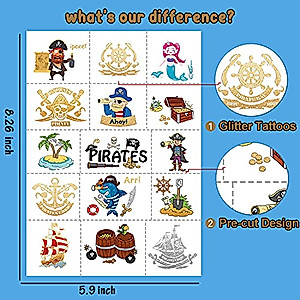 Partywind 30 Styles Pirate Temporary Tattoos for Kids, Pirate Party Favors Birthday Decorations Supplies for Boys and Girls, Pirate Fake Tattoos Stickers Games Accessories (2 sheets)