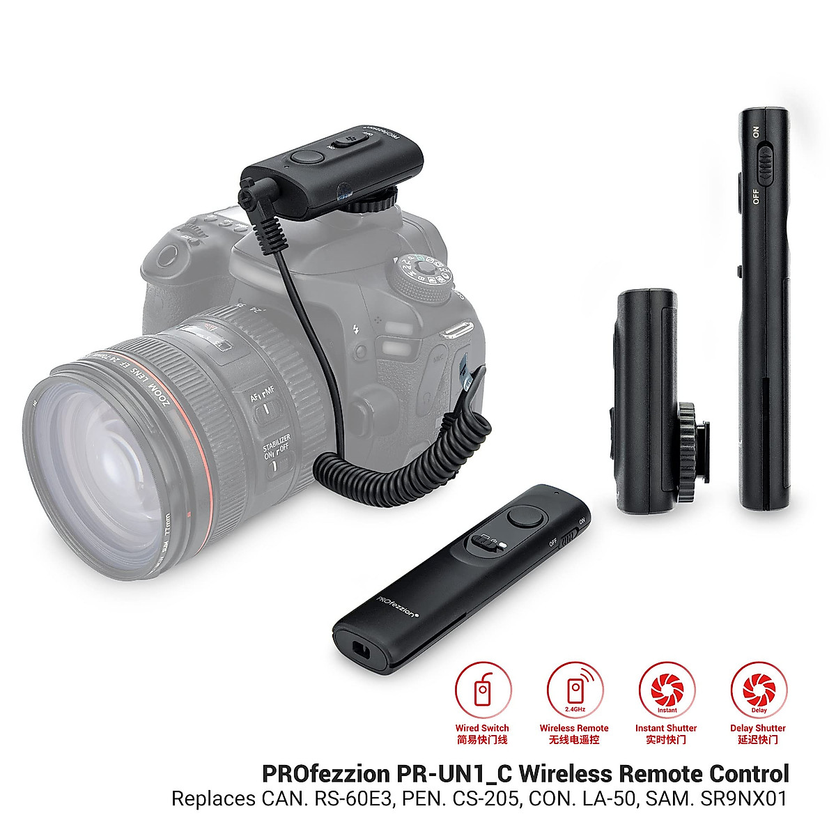 Camera Remote Shutter Release Wireless: [164'] Radio Control Accessories for Canon Rebel T7 T6 T5 T8i T7i SL3 EOS R RP R100 R7 R6 Mark II 90D 80D 70D 2000D, with AAA Battery & Removable Tripod Clip