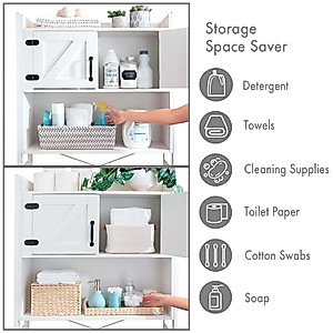 Stephan Roberts Washer or Over The Toilet Storage Cabinet w/Height Adjustable Shelf Laundry Room/Bathroom Organizer, 2-Door Freestanding Rack Space Saver, White