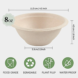 ZORRITA 150 Pack 8 oz Paper Bowls Disposable Small Compostable Soup Bowls Natural Sugarcane Biodegradable Bowls for Ice Cream, Desserts, Pet Food