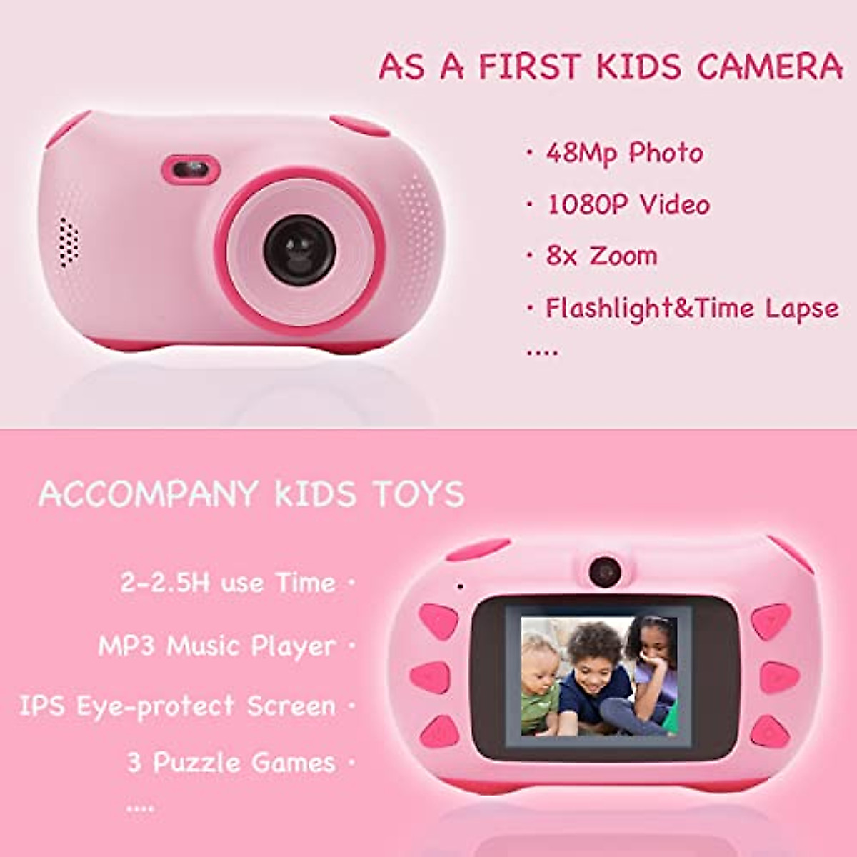 WSNDD Kids Camera, Toddler Camera for 4 5 6 7 8 9 Year Old Girl Gifts, 4-9 Year Old Girl Birthday Gifts, HD Kids Pink Video Camera with 32GB SD Card