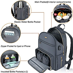 LANDICI Diaper Bag Backpack, Multifunction Travel Back Pack Maternity Baby Changing Bags with Changing Station and USB Charging Port for Mom Dad Boy Girl, Large Capacity, Waterproof, Black