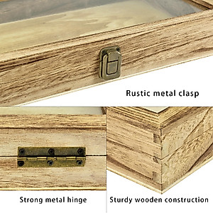 MOOCA Jewelry Display Case with Tempered Glass Lid and Metal Clasp, Home Organization Storage Box, Pocket Knife Display Case, Oak Color
