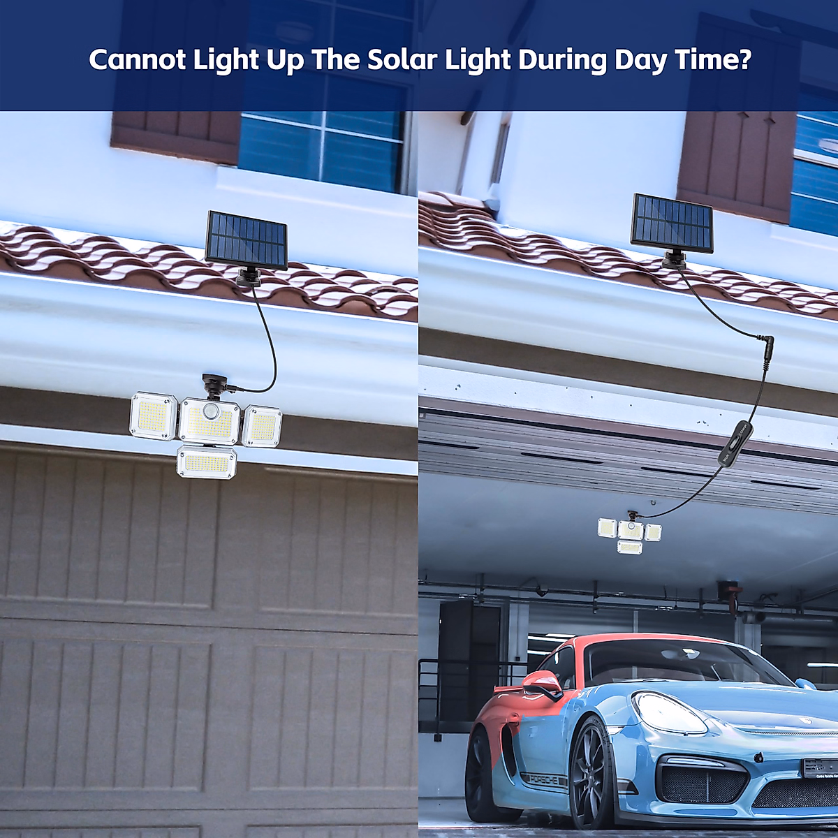 KaKa GLOW 2 Pack GM-Mizar Solar Outdoor Lights -333 LED 600LM Motion Sensor Lights Yard Garage-Wall Mount IP65, 4 300° Swivel Lamps-Detachable Split Solar Panel 16.4-Feet Cord-Day Time Use Possible