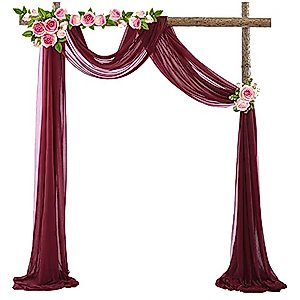 Ymbtlo Wedding Arch Draping Fabric 2 Panel 30’’× 20ft Transparent Wedding Curtains Arch Drapes Fabric for Party Ceremony Arch Stage Ceremony Backdrop Decoration (Burgundy)