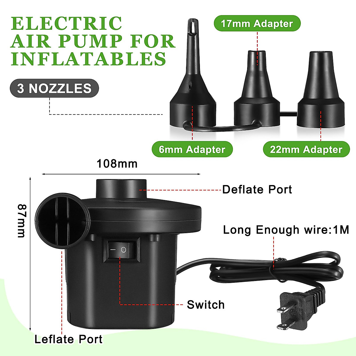 Realspring 2 Pcs Bean Bag Chairs for Adults Kids Inflatable Chairs with Electric Air Pump Blow up Chair Inflatable Lazy Sofa Folding Portable Inflatable Chair for Living Room Bedroom(Green)