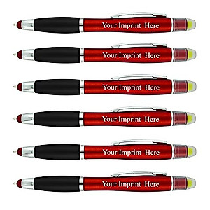 Personalized Pens with Highlighter and Stylus -200 Pack Bulk-Free Imprint - 3 In Bible Highlighter, Ballpoint Pen, and Stylus Combo- add Custom Name, Logo or Gift Message- Red