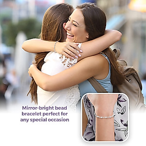 Shop LC 925 Sterling Silver Bracelets for Women - Beads Ball Station Stretchable Bracelet - Beaded Stretch Jewelry Gifts for Women for Her Birthday Gifts