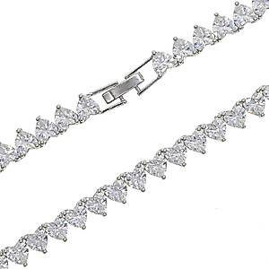 ATJMLADYJEWELRY Iced Out Bling 2022 Valentine's Day Gift Women Jewelry 5mm Heart Shaped Cubic Zirconia CZ Tennis Choker Necklace (Silver White), (R362)