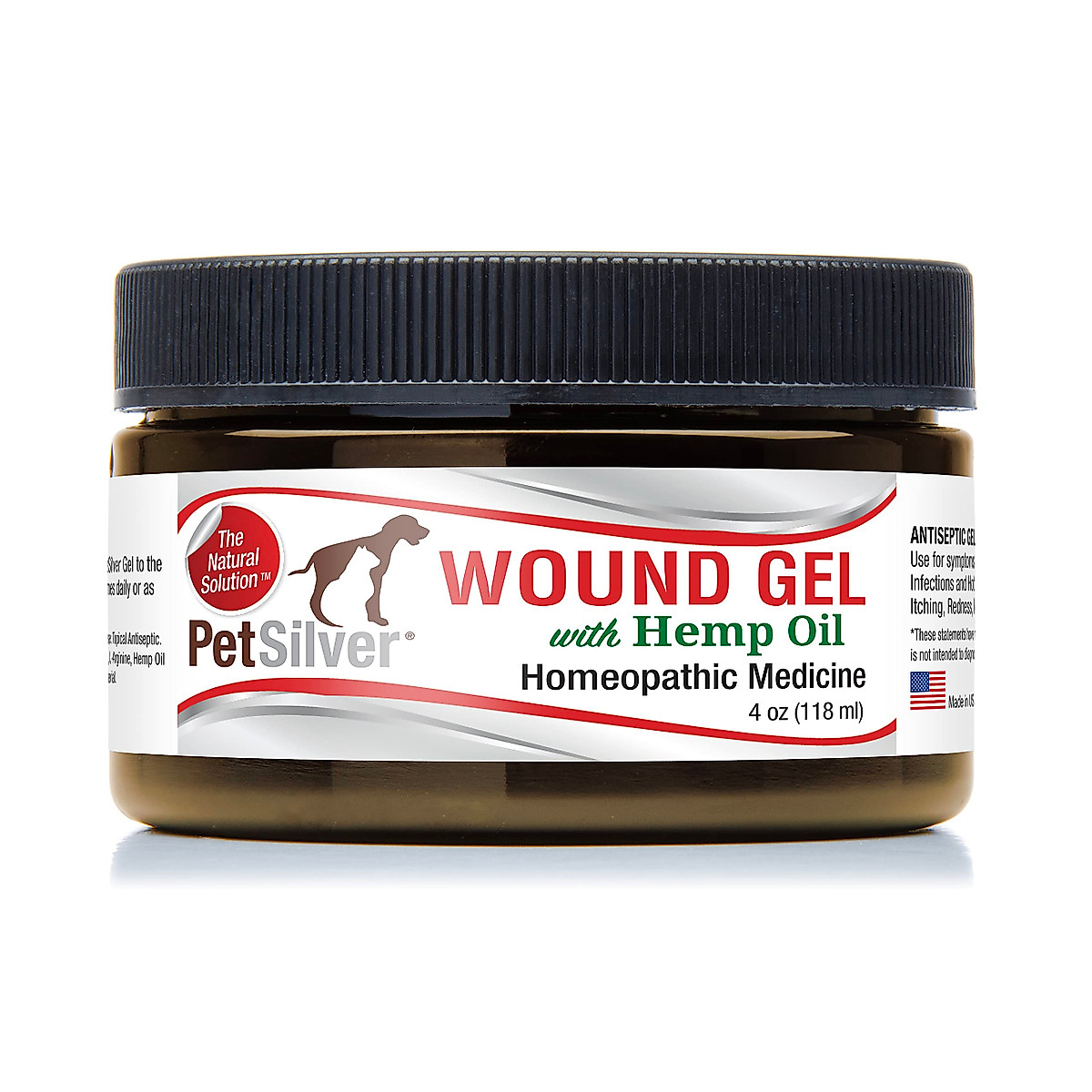PetSilver Wound Gel with Complex AG21 & Hemp Oil | Chelated Silver 200 ppm | Dog & Cats | Wounds | Hot Spots | Itches | Skin Irritations | Burns | Rashes | Sores | Homeopathic Relief | 4oz