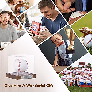 Walnut Baseball Display Case with UV Protected Acrylic Storage Box and Engraving, Silver Stand