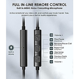 Earphones Wired with Microphone, Metal in-Ear Earbuds with Volume Control, High Bass Stereo Sound Headphones Headsets, Noise Isolation Ear Buds for Smartphone Tablet MP3 Samsung 3.5mm Audio Devices