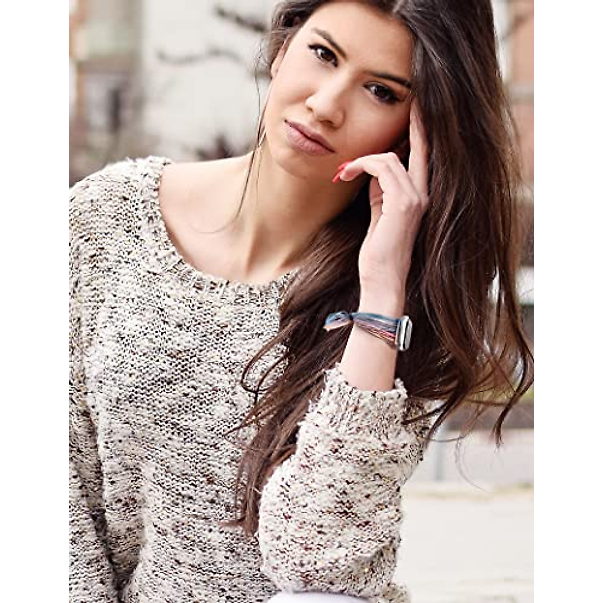 JR.DM Boho Watch Band, Compatible with Apple Watch Band 8/SE/7/6/5/4/3/2/1 38mm 40mm 41mm for Girls Women 40mm-Women-Band Christmas Gift, Handmade Bracelets Hippie String Art (Afterglow)