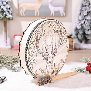 Drincoshow Elk Drum City Drum Handmade Finish Crafts Festival Atmosphere Percussion Drum (Shaman Drum Deer Style)