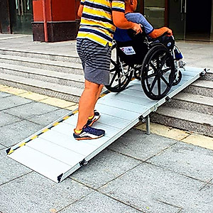 Threshold Ramp, Curb ramp Door Ramp, Portable Ways Ramps, Stairs Wheelchair Threshold Ramps, 5.5ft/6.5ft Long Foldable Aluminum Home Doorways Steps, Extra Wide Loading 300kg ( Size : 1.98m(6.5ft) )
