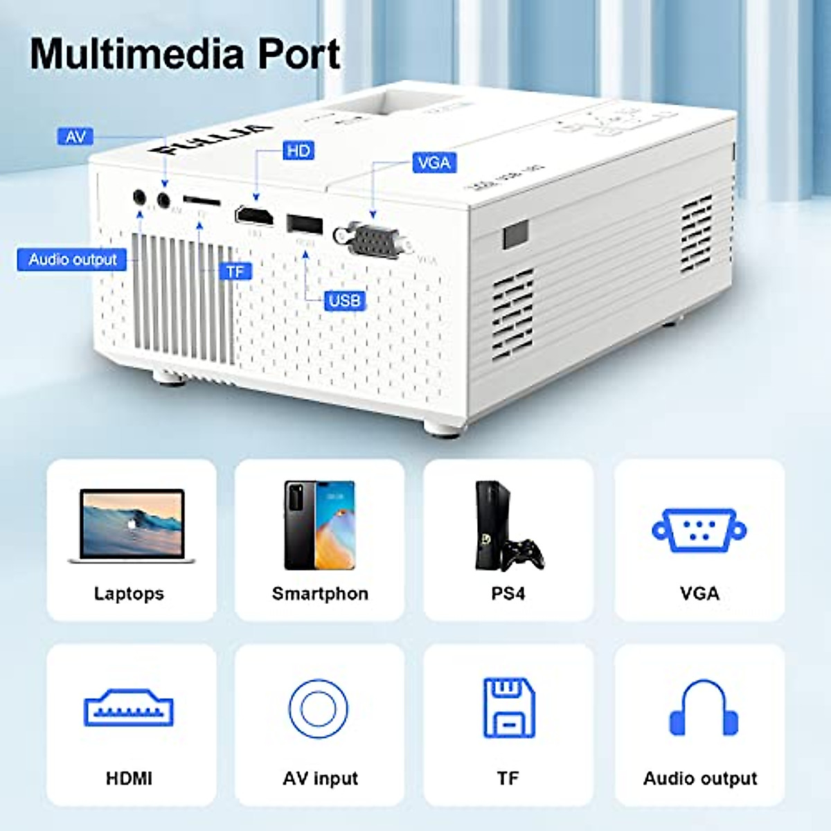 Video Projector for Phone Outdoor Projector 2022 Upgrade-8500Lumens - Mini Projector HD 1080P 150" Screen 55000 Hours Small Movie Projector Compatible with iPhone Laptop HDMI PS4 TV Stick VGA USB AV