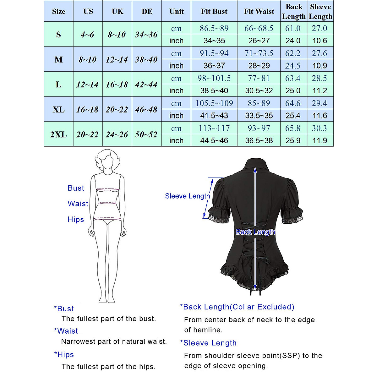 Scarlet Darkness Black Elegant Shirt Womens Steampunk Victorian Lace Up Blouse V Neck Short Sleeve Shirts Black L