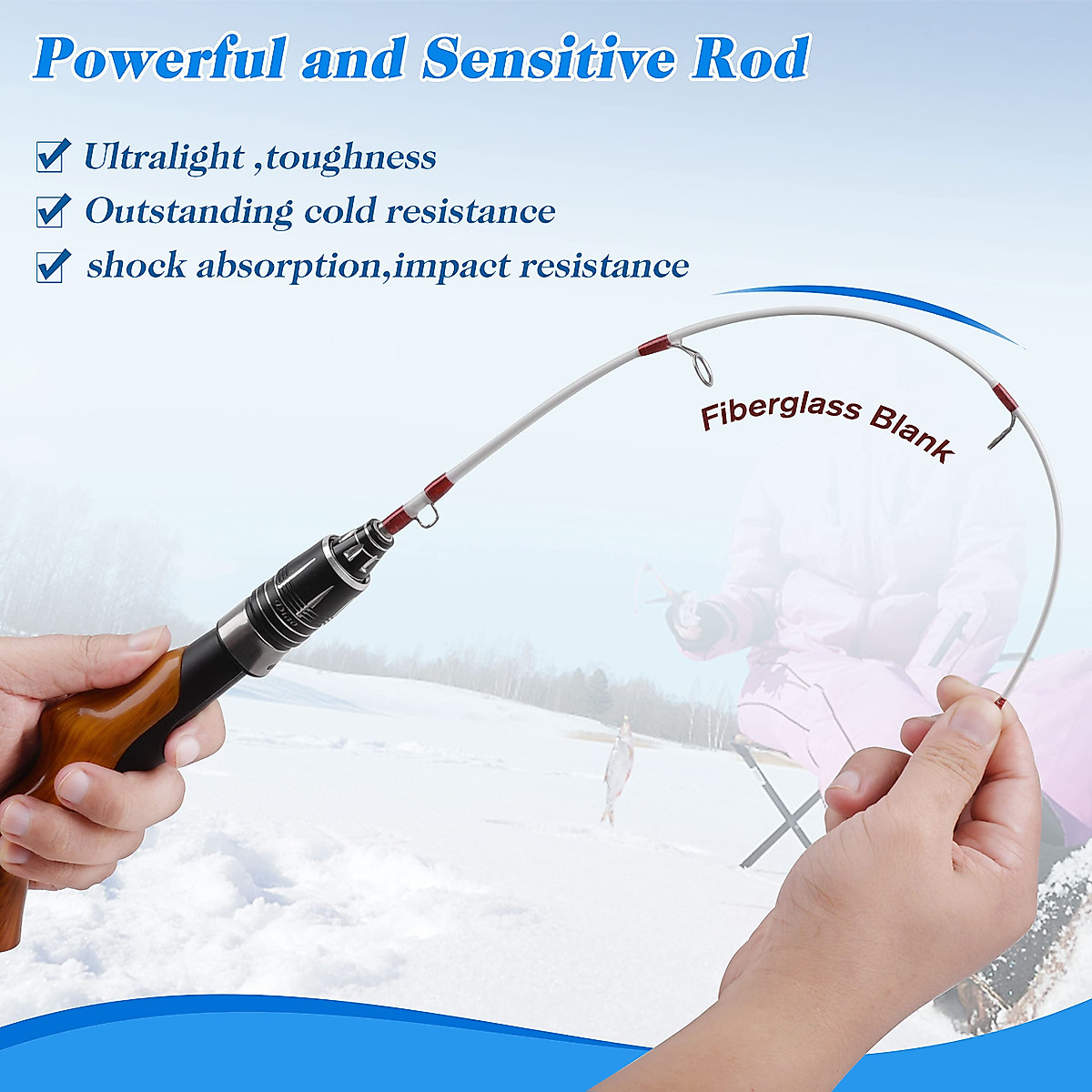 Ice Fishing Rod, 23" Ultralight Ice Spinning Rods Sensitive Ice Fishing Pole Winter Ice Fishing Gear for Walleye Perch Panfish Bluegill
