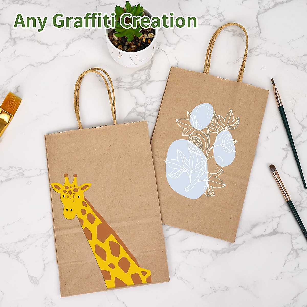 Moretoes 60pcs Paper Bags, 5.25x3.2x8 Inches Gift Bags, Kraft Small Brown Paper Bags with Handles Bulk, Retail Bags for Small Business, Shopping, Merchandise, Birthday Wedding Party Favor Bags