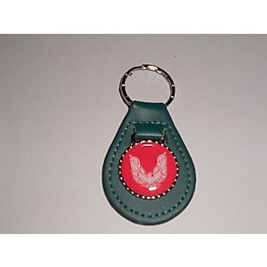 FIREBIRD OR TRANS-AM WHITE BIRD LOGO LEATHER KEYCHAIN - TEAL