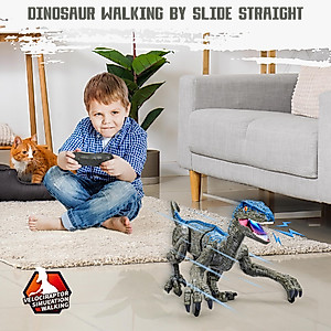 CUKU Remote Control Dinosaur for Kids,2.4G Electronic RC Toys Velociraptor with 3D Eye Shaking Head &Roaring Sounds,Indoor Toys for 5 6 7 8 Year Old Gifts