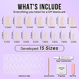 BTArtbox Soft Gel Press on Nails Almond Chrome Glue On Fake Nails, Light Weight & Fit Perfectly, Medium Natural, Nude, 15 Sizes - 30 Nail Kit, Glazed Donut