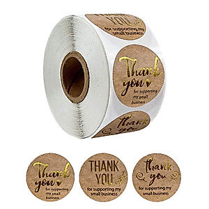 LIANXUE 500pcs/roll Thank You for Supporting My Small Business Kraft Stickers with Gold Foil Round Labels Handmade