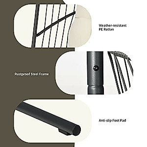 WYKDD Hanging Wicker Egg Chair w/Stand Cushion Foldable Outdoor Indoor Beige