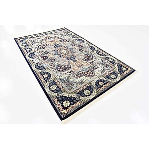 Unique Loom Narenj Collection Classic Traditional Medallion Textured Design Area Rug, 5 x 8 ft, Navy Blue/Tan