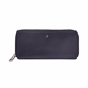 Zinda Genuine Leathers Women’s Wallet Zip Around Long Purse RFID Protection (Black)