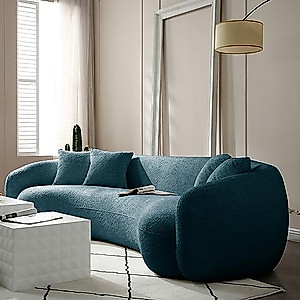 102" Teddy Fleece Boucle Cloud Sofa Modern Half Moon Comfy Sectional Leisure Couch, Beautiful Freestanding Curved Sofa&Couch for Living Room, Professionally Upholstery Perfect Shape, Blue 5 Seats